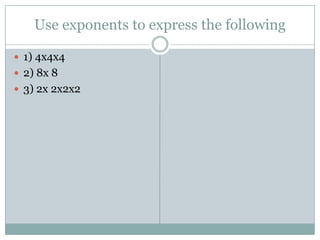Exponents, factors, and fractions math 7 chapter 2 review | PPT