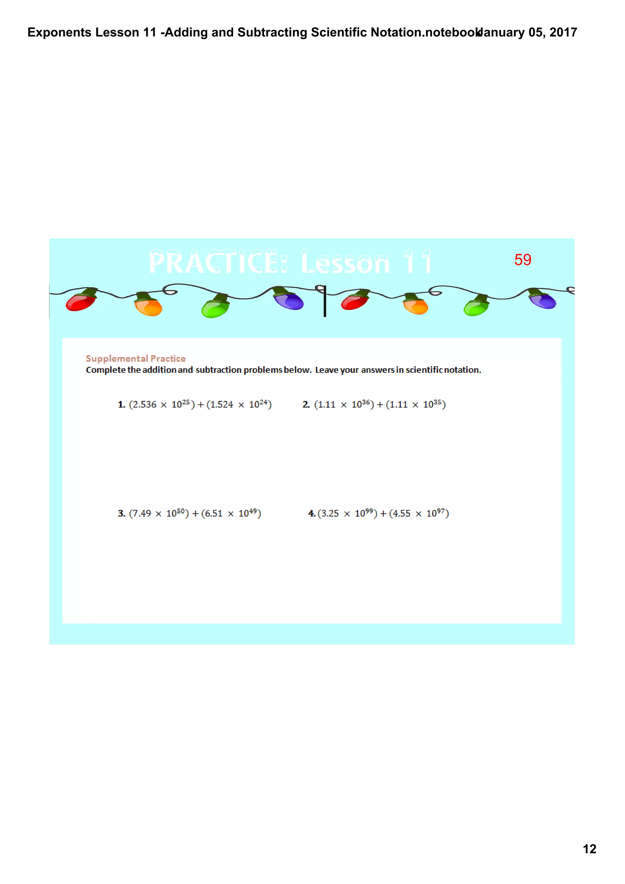 Exponents lesson 11 adding and subtracting scientific notation | PDF