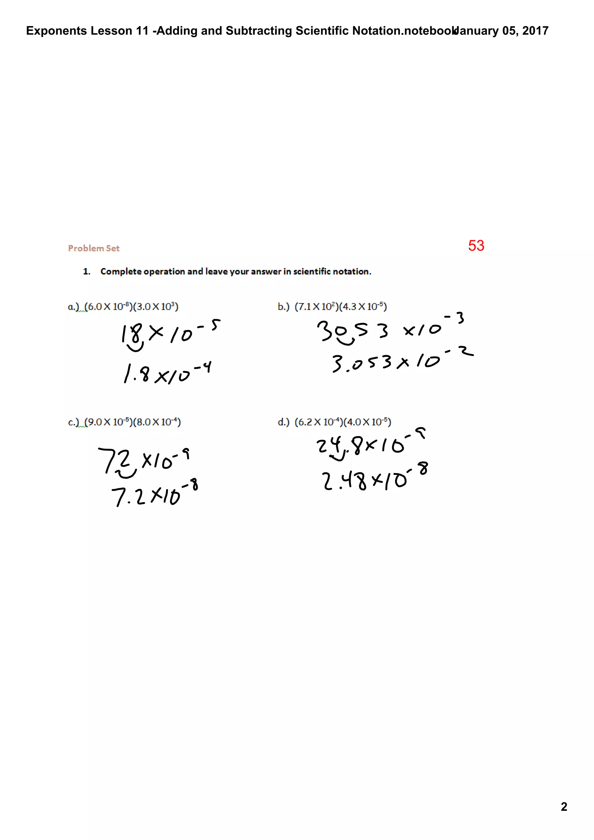 Exponents Lesson 11 Adding And Subtracting Scientific Notation | Pdf