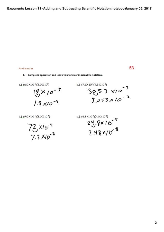 Exponents Lesson 11 Adding And Subtracting Scientific Notation Pdf Science