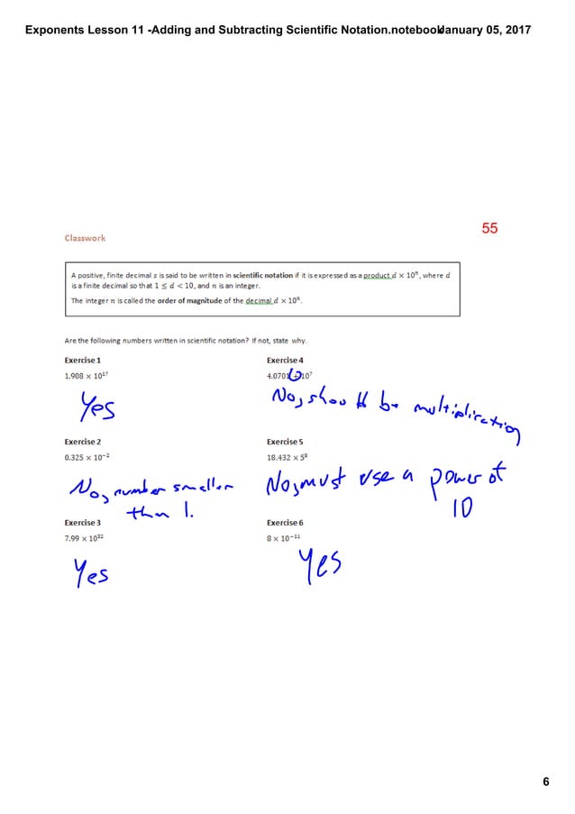 Exponents Lesson 11 Adding And Subtracting Scientific Notation Pdf Science