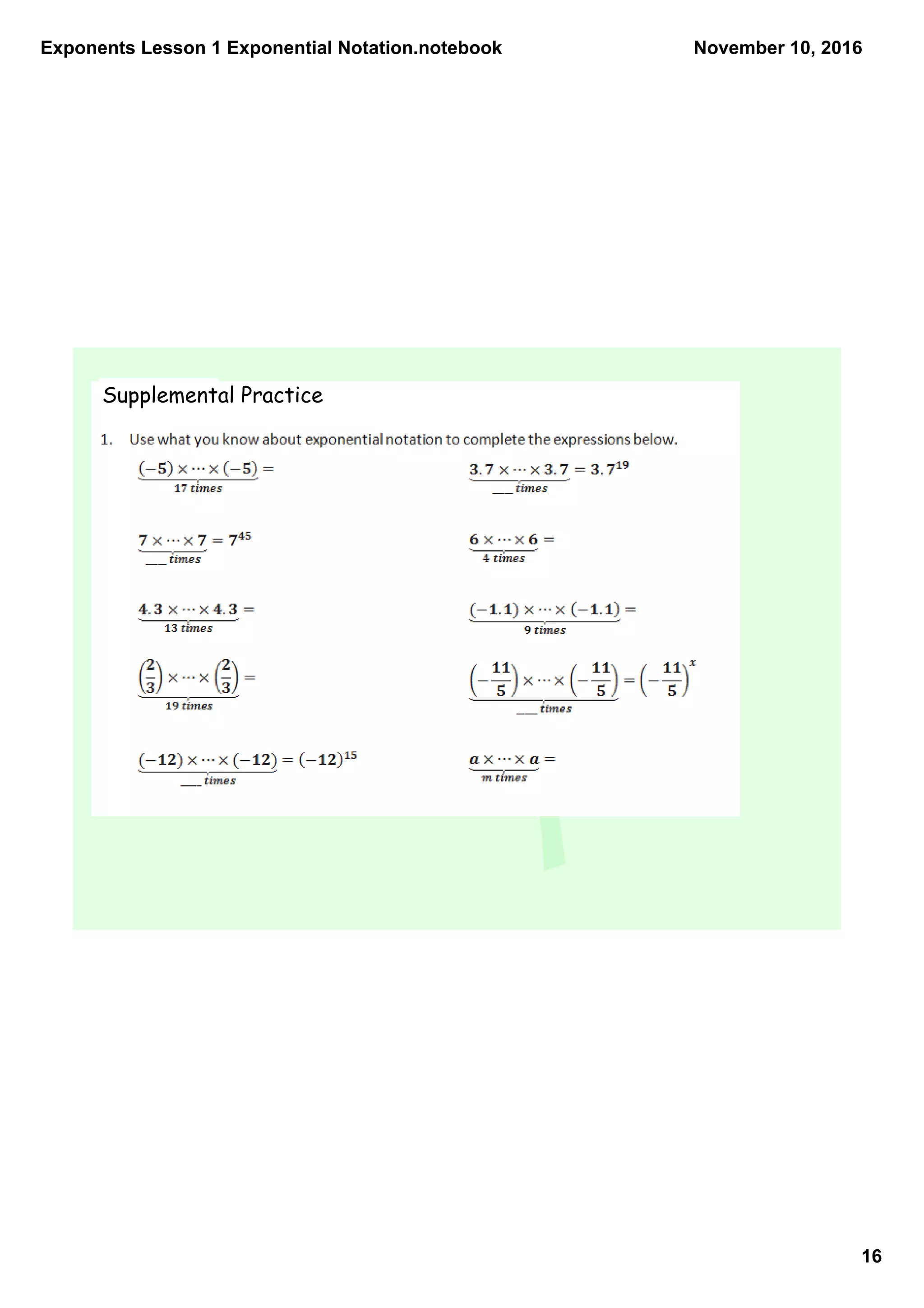 Exponents lesson 1 exponential notation | PDF