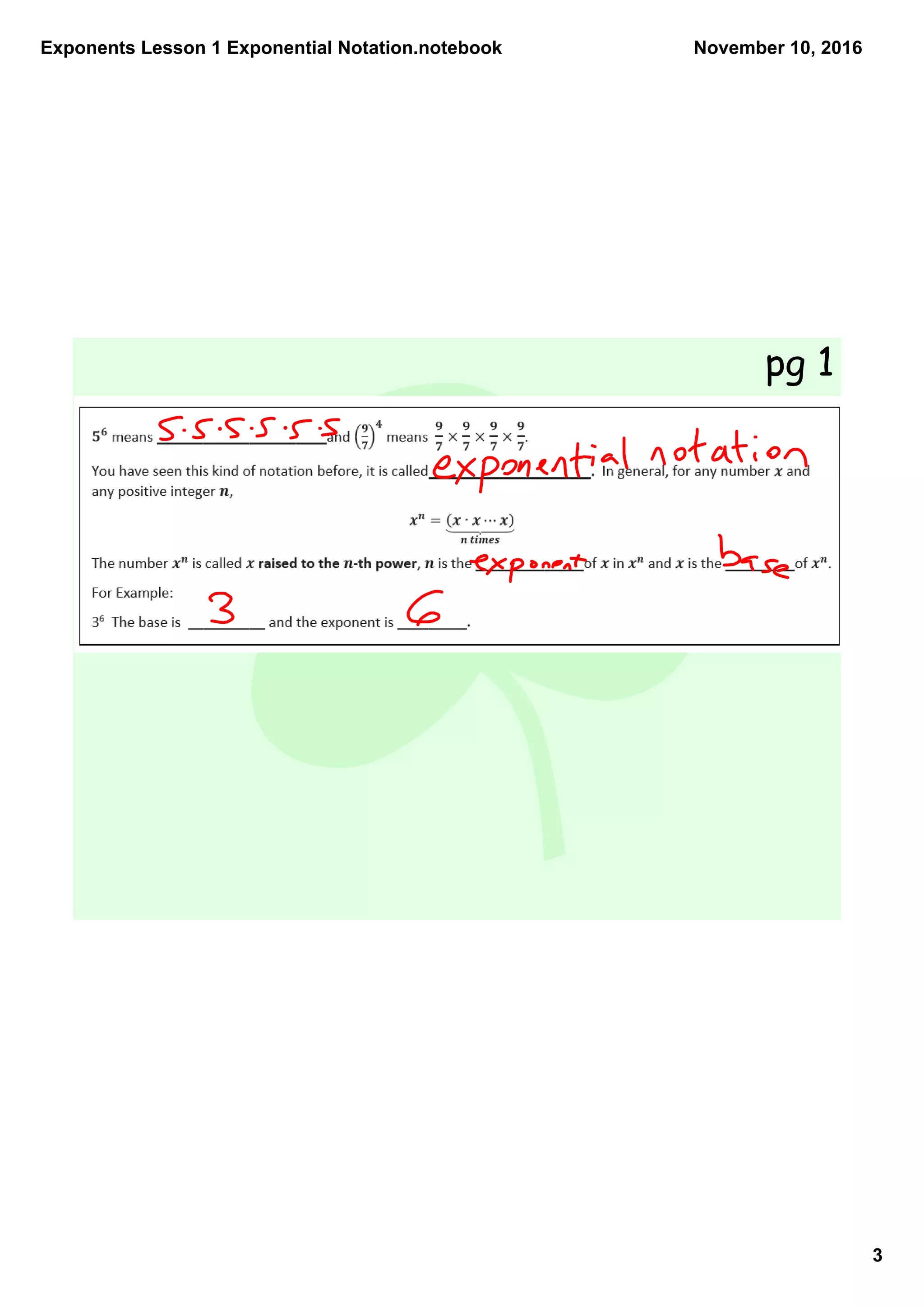 Exponents Lesson 1 Exponential Notation Pdf