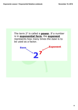Exponents lesson 1 exponential notation | PDF