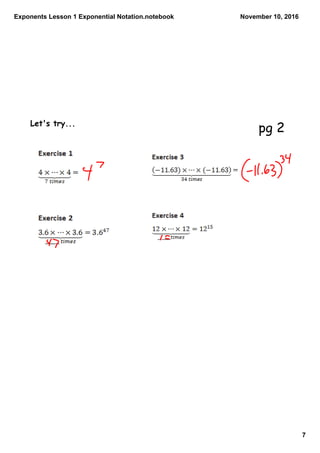 Exponents lesson 1 exponential notation | PDF