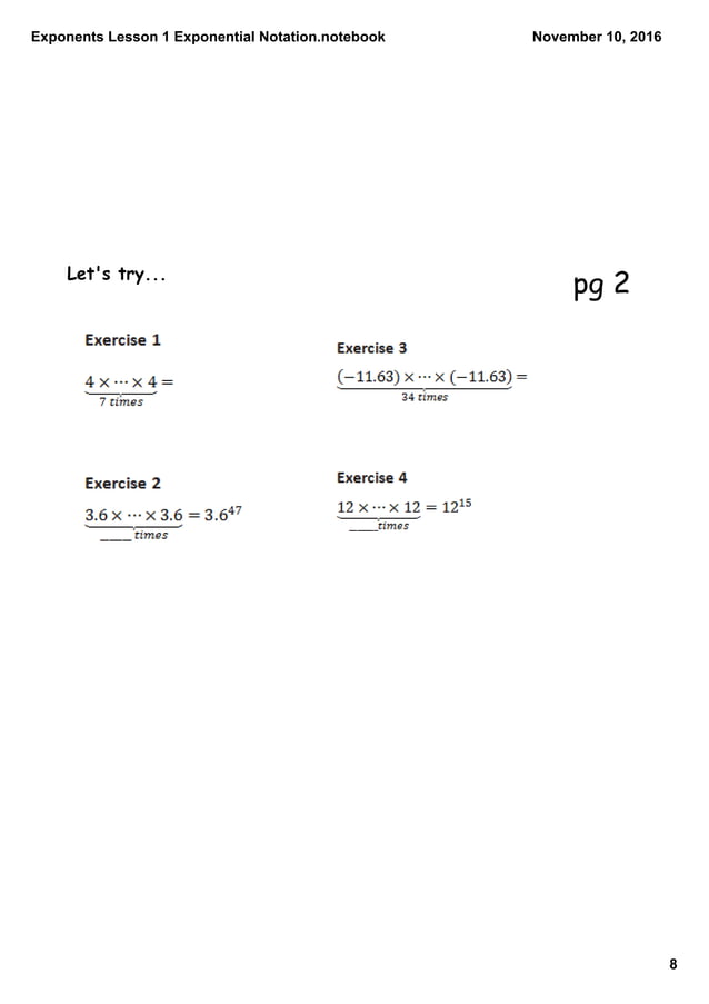 Exponents lesson 1 exponential notation | PDF