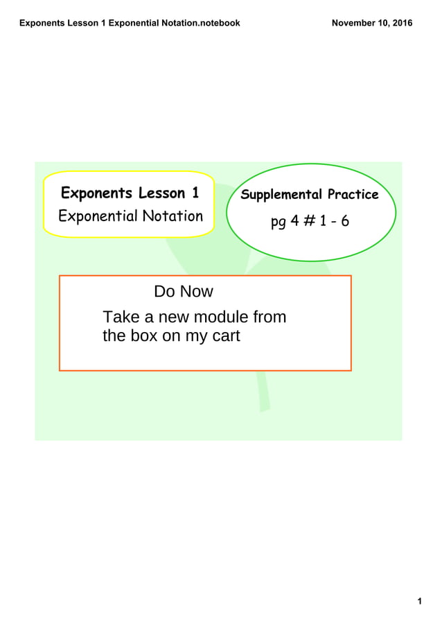 Exponents lesson 1 exponential notation | PDF