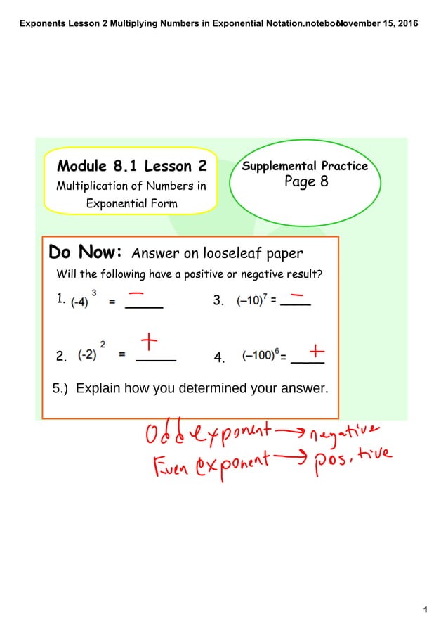 Exponents lesson 2 multiplying numbers in exponential notation | PDF ...