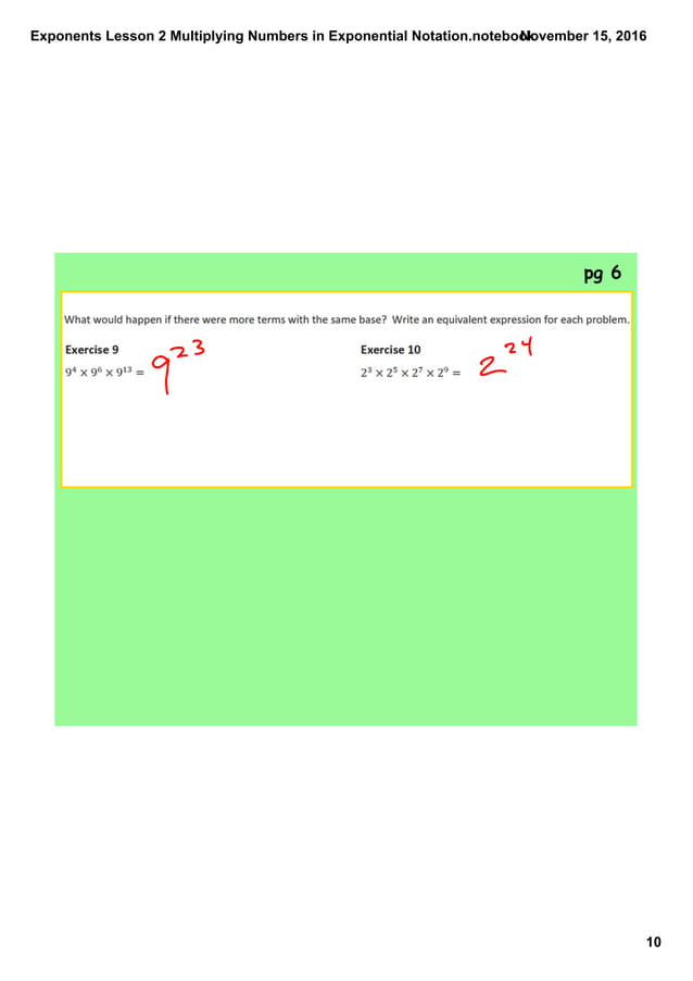 Exponents lesson 2 multiplying numbers in exponential notation | PDF | Homework and Study ...