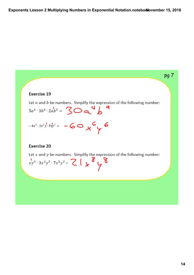 Exponents lesson 2 multiplying numbers in exponential notation | PDF ...
