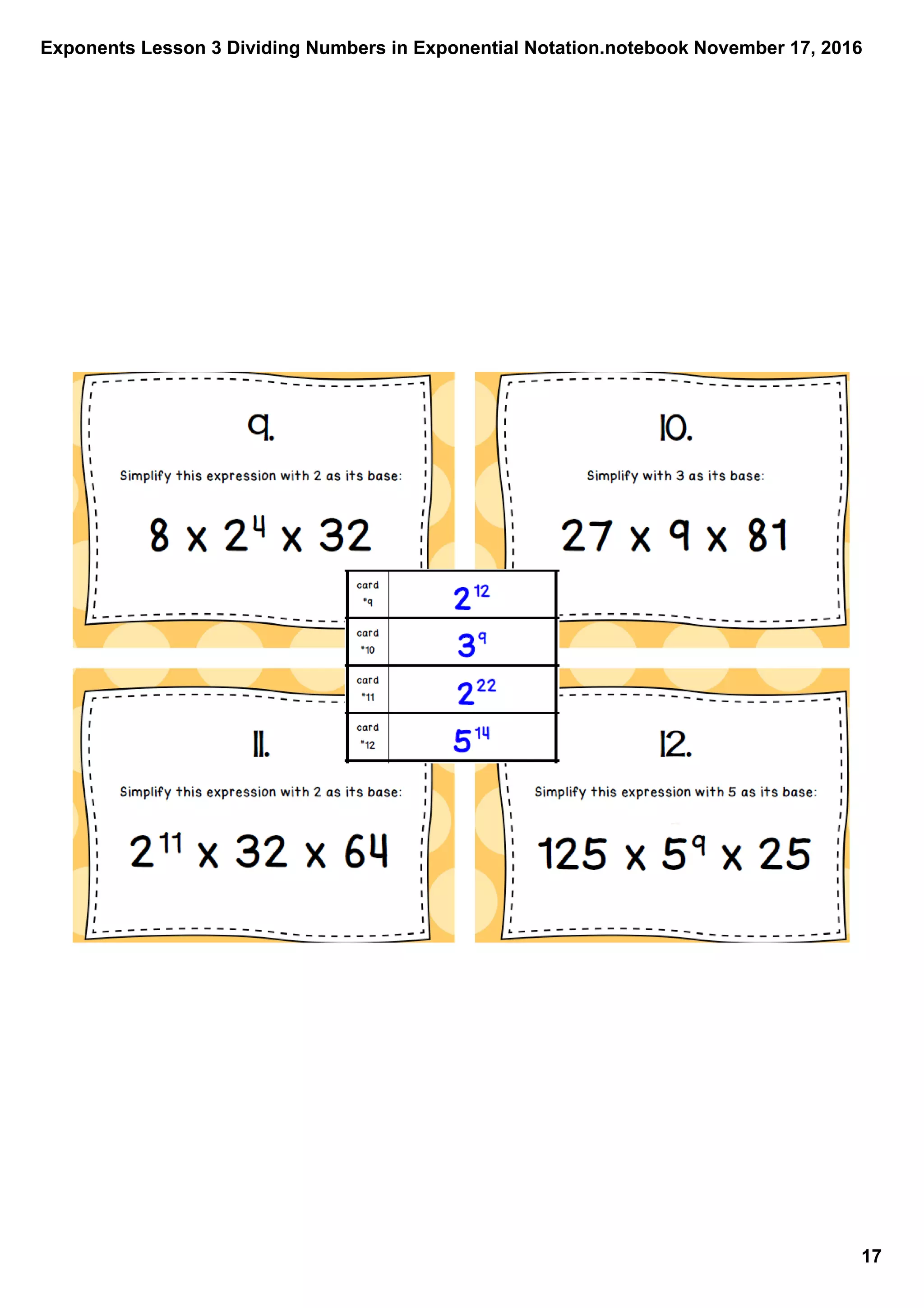 Exponents lesson 3 dividing numbers in exponential notation | PDF