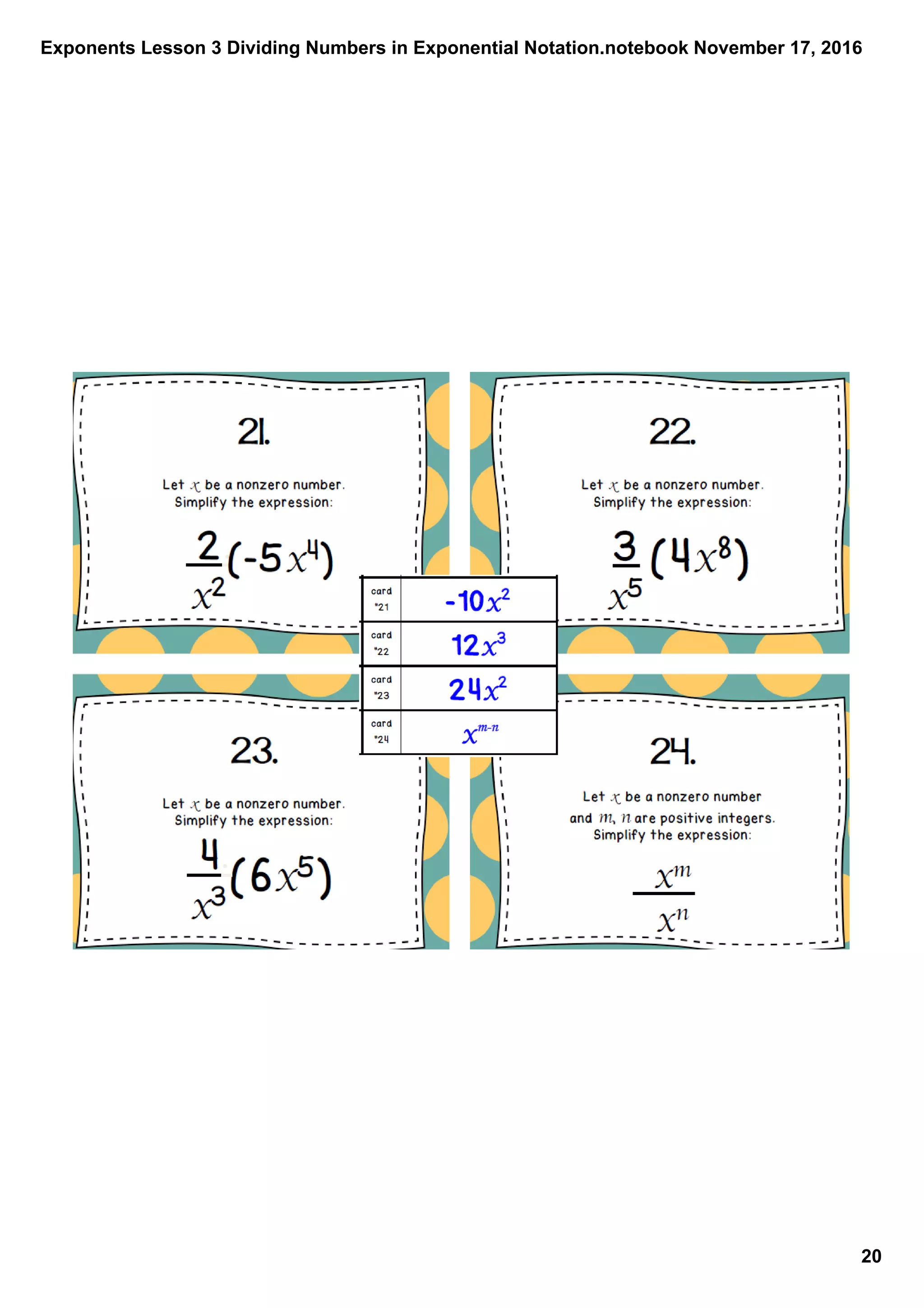 Exponents lesson 3 dividing numbers in exponential notation | PDF