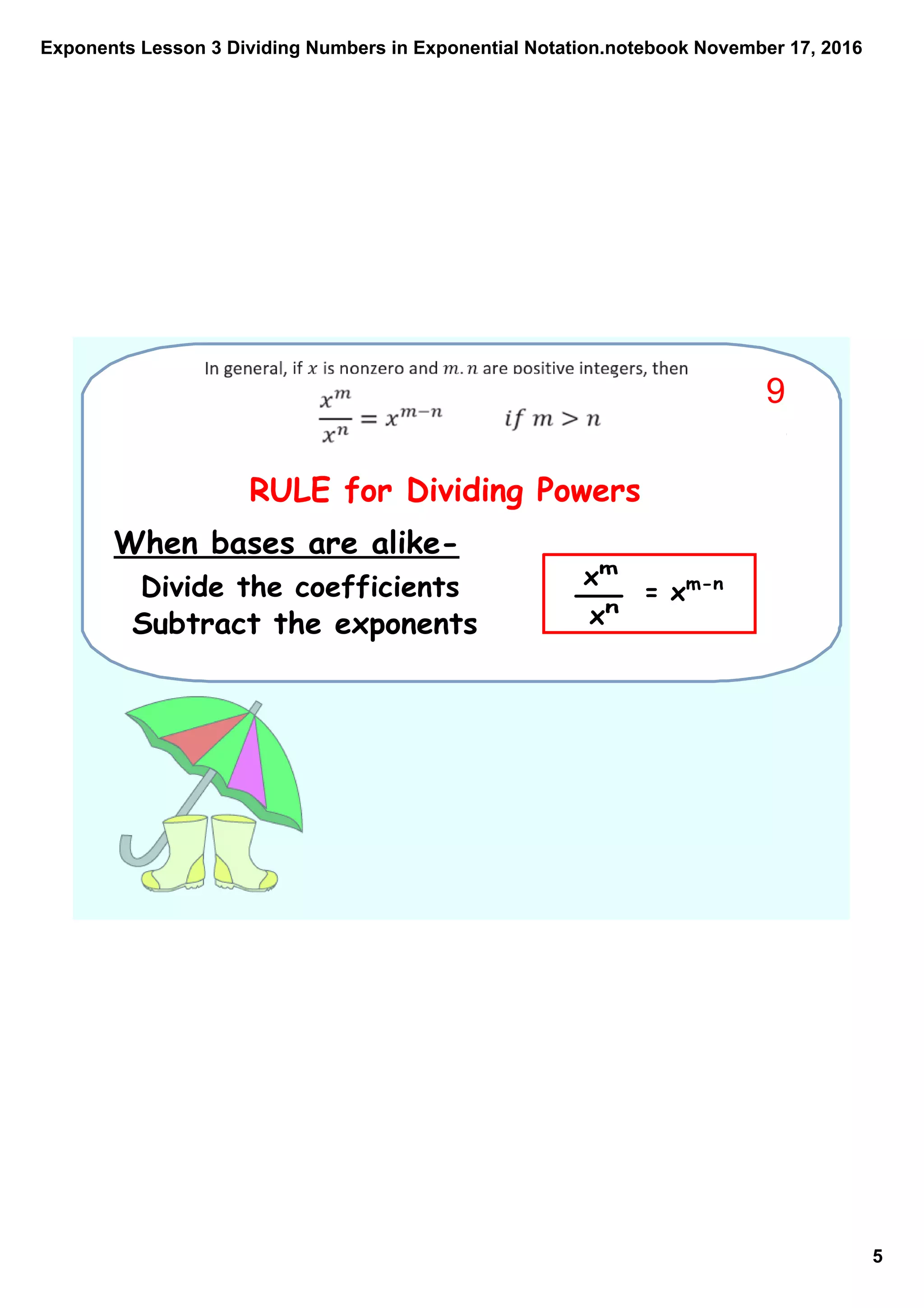 Exponents lesson 3 dividing numbers in exponential notation | PDF