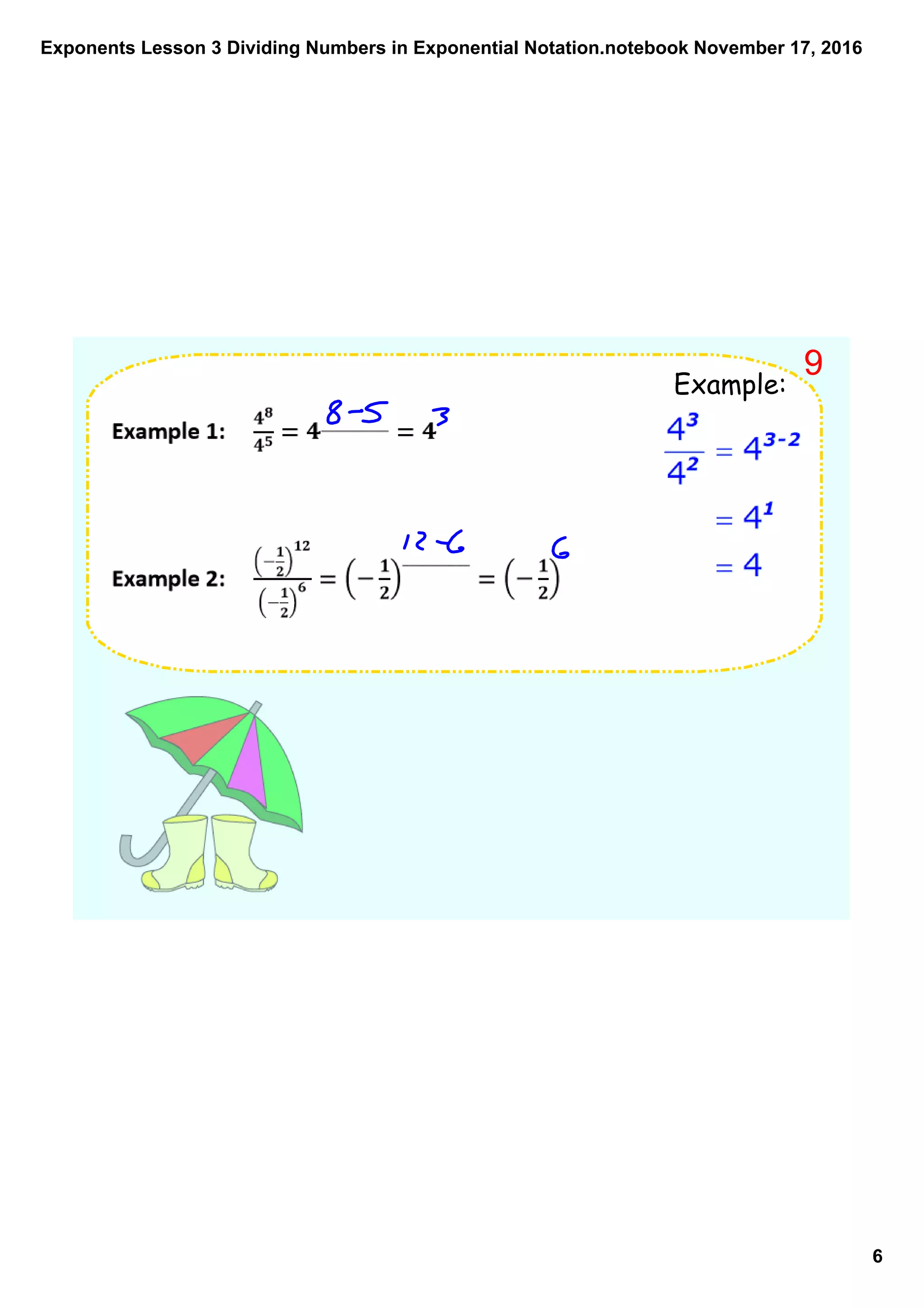 Exponents lesson 3 dividing numbers in exponential notation | PDF