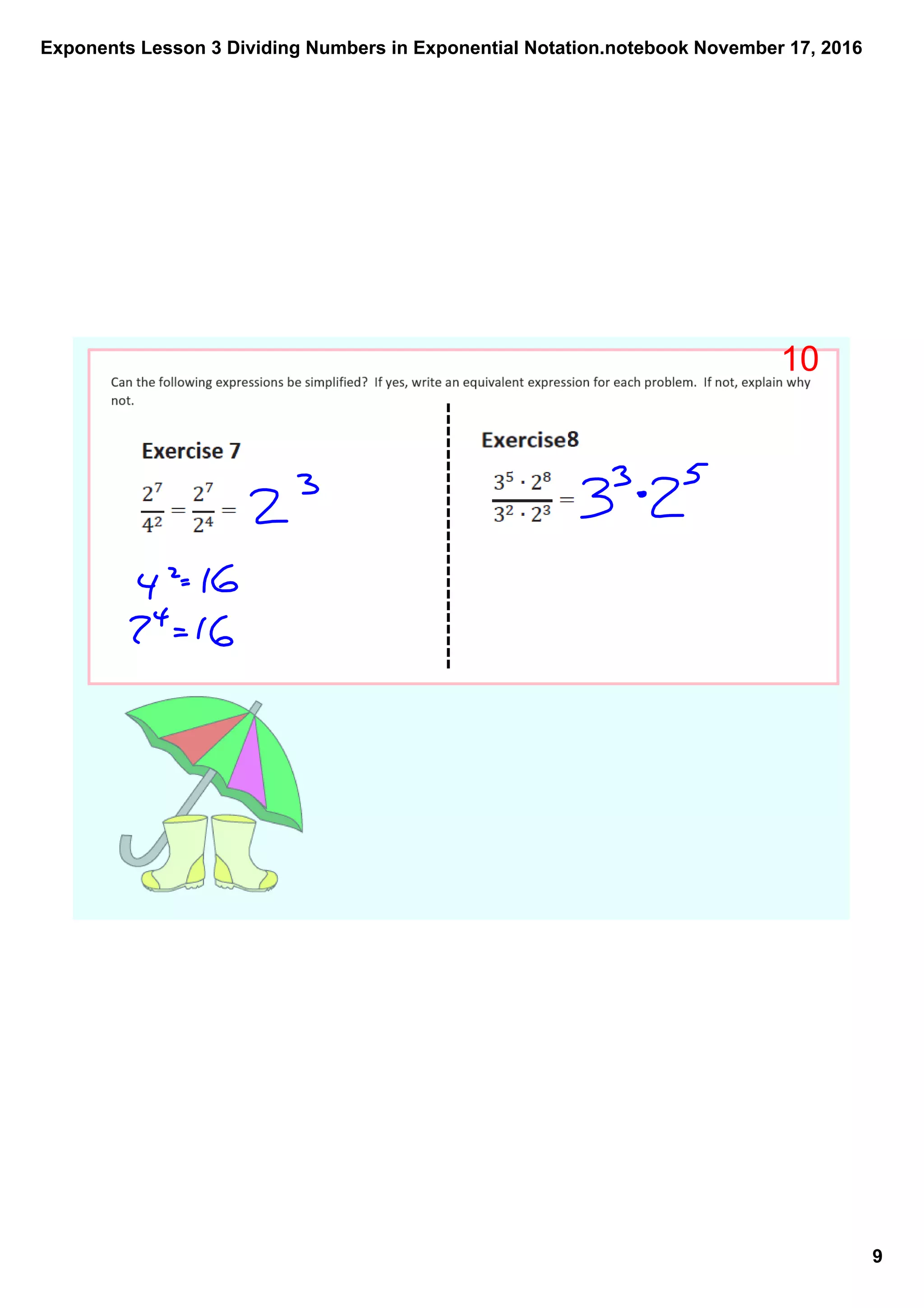Exponents lesson 3 dividing numbers in exponential notation | PDF