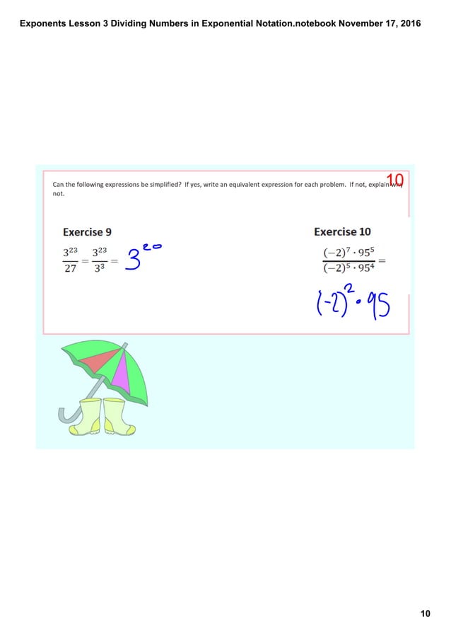 Exponents lesson 3 dividing numbers in exponential notation | PDF