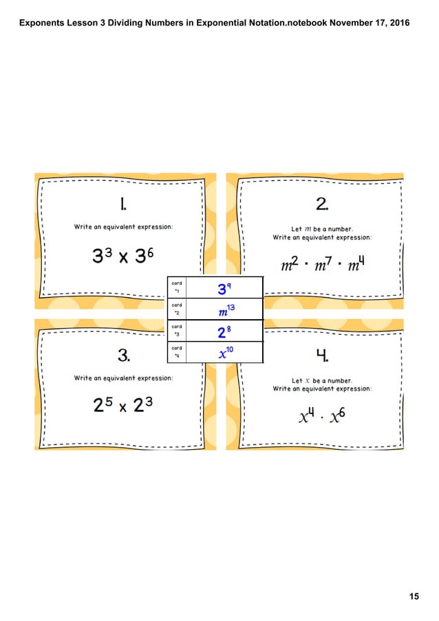 Exponents lesson 3 dividing numbers in exponential notation | PDF