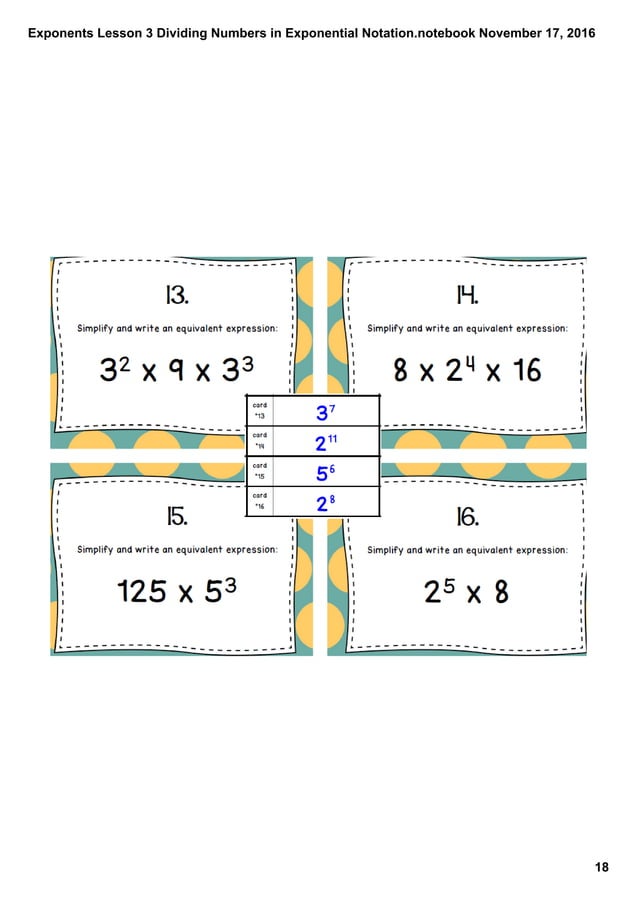 Exponents lesson 3 dividing numbers in exponential notation | PDF