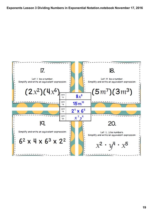 Exponents lesson 3 dividing numbers in exponential notation | PDF
