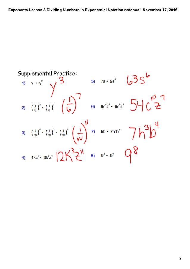 Exponents lesson 3 dividing numbers in exponential notation | PDF