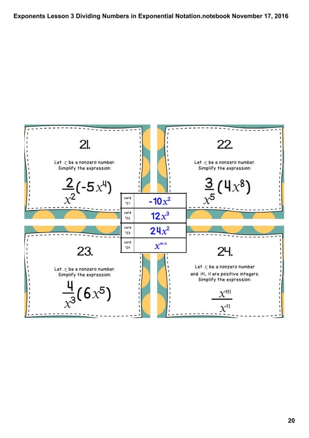 Exponents lesson 3 dividing numbers in exponential notation | PDF
