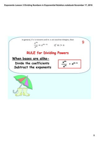 Exponents lesson 3 dividing numbers in exponential notation | PDF