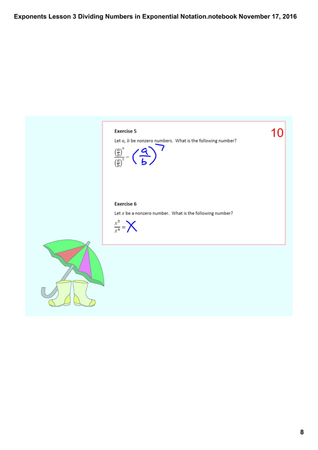 Exponents lesson 3 dividing numbers in exponential notation | PDF