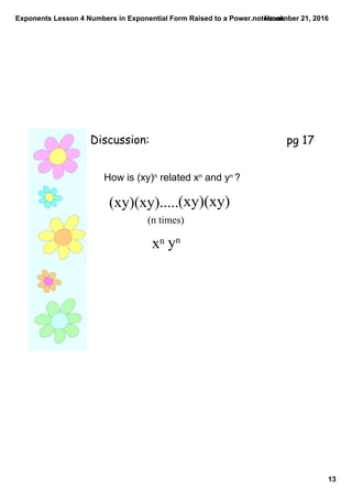 Exponents lesson 4 numbers in exponential form raised to a power | PDF