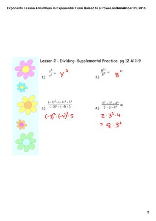 Exponents lesson 4 numbers in exponential form raised to a power | PDF