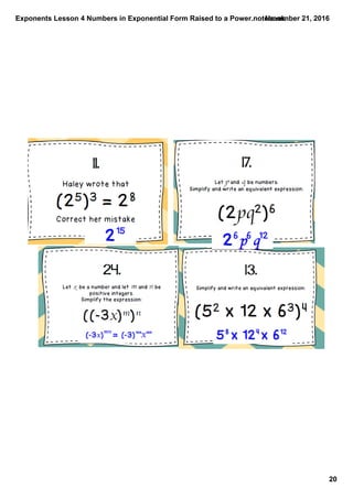 Exponents lesson 4 numbers in exponential form raised to a power | PDF