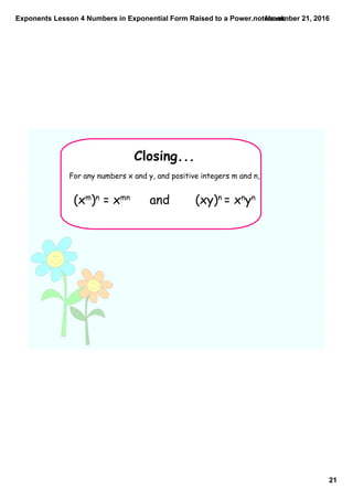 Exponents lesson 4 numbers in exponential form raised to a power | PDF