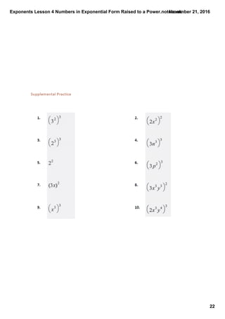 Exponents lesson 4 numbers in exponential form raised to a power | PDF