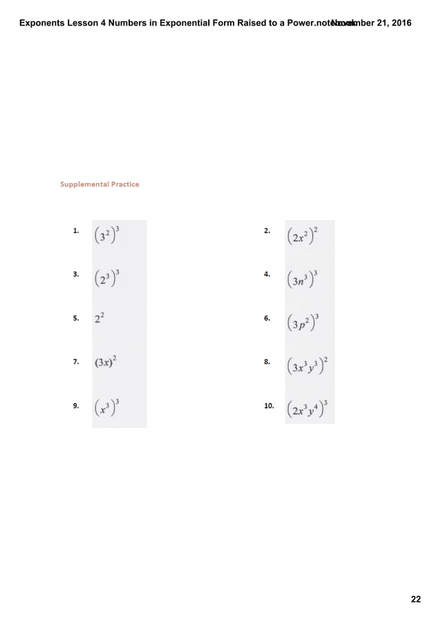 Exponents lesson 4 numbers in exponential form raised to a power | PDF
