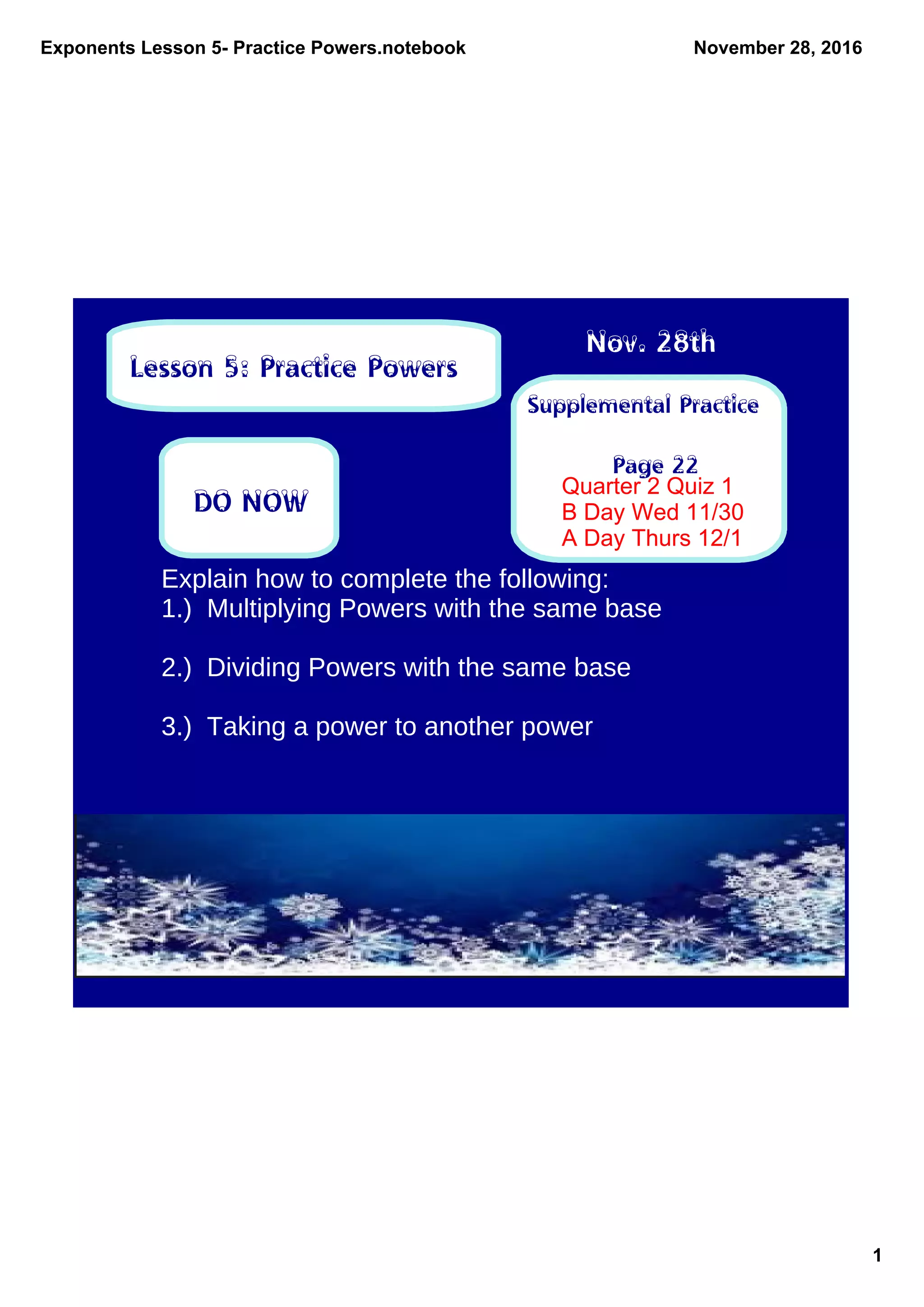 Exponents lesson 5 practice powers | PDF