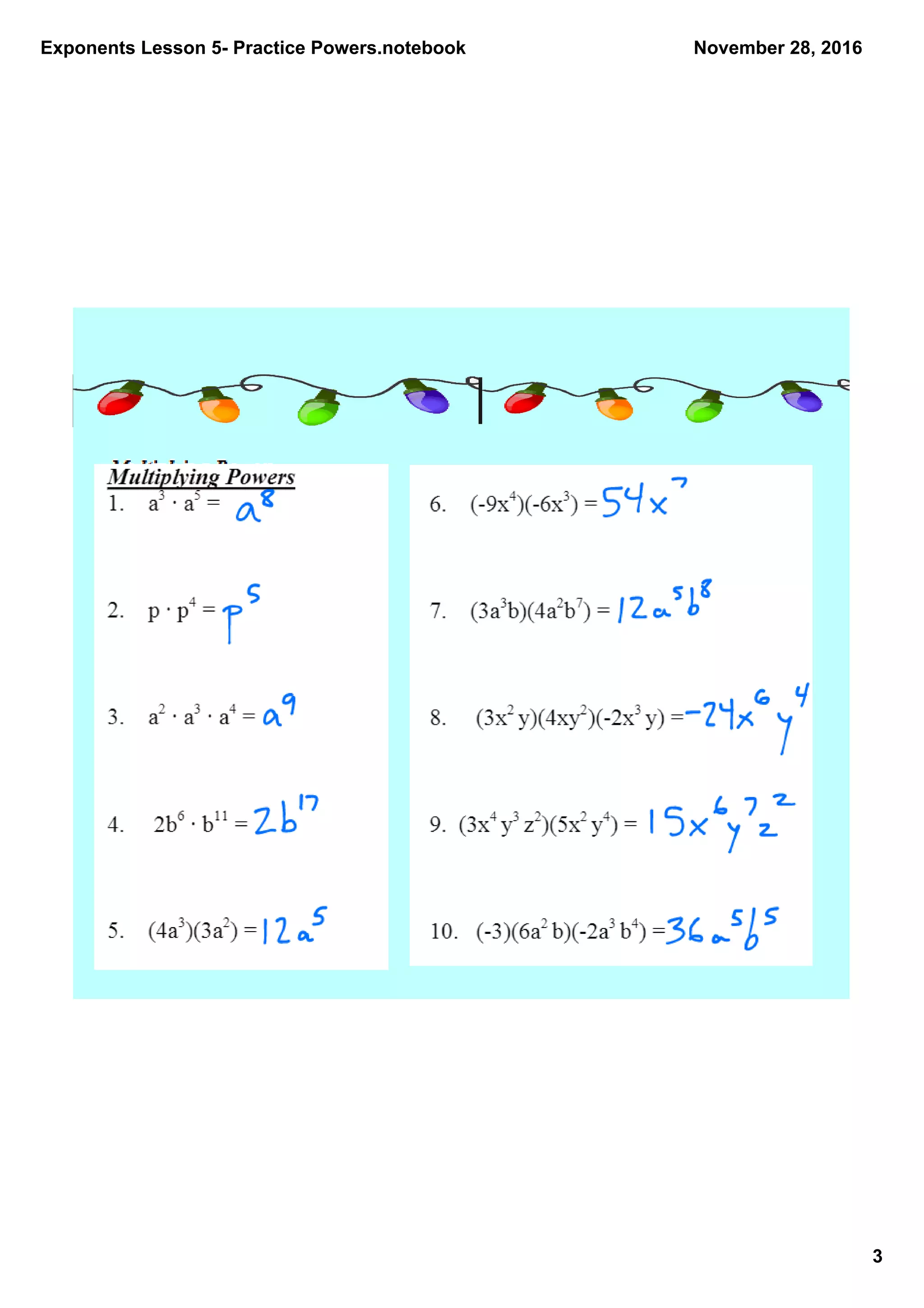 Exponents lesson 5 practice powers | PDF