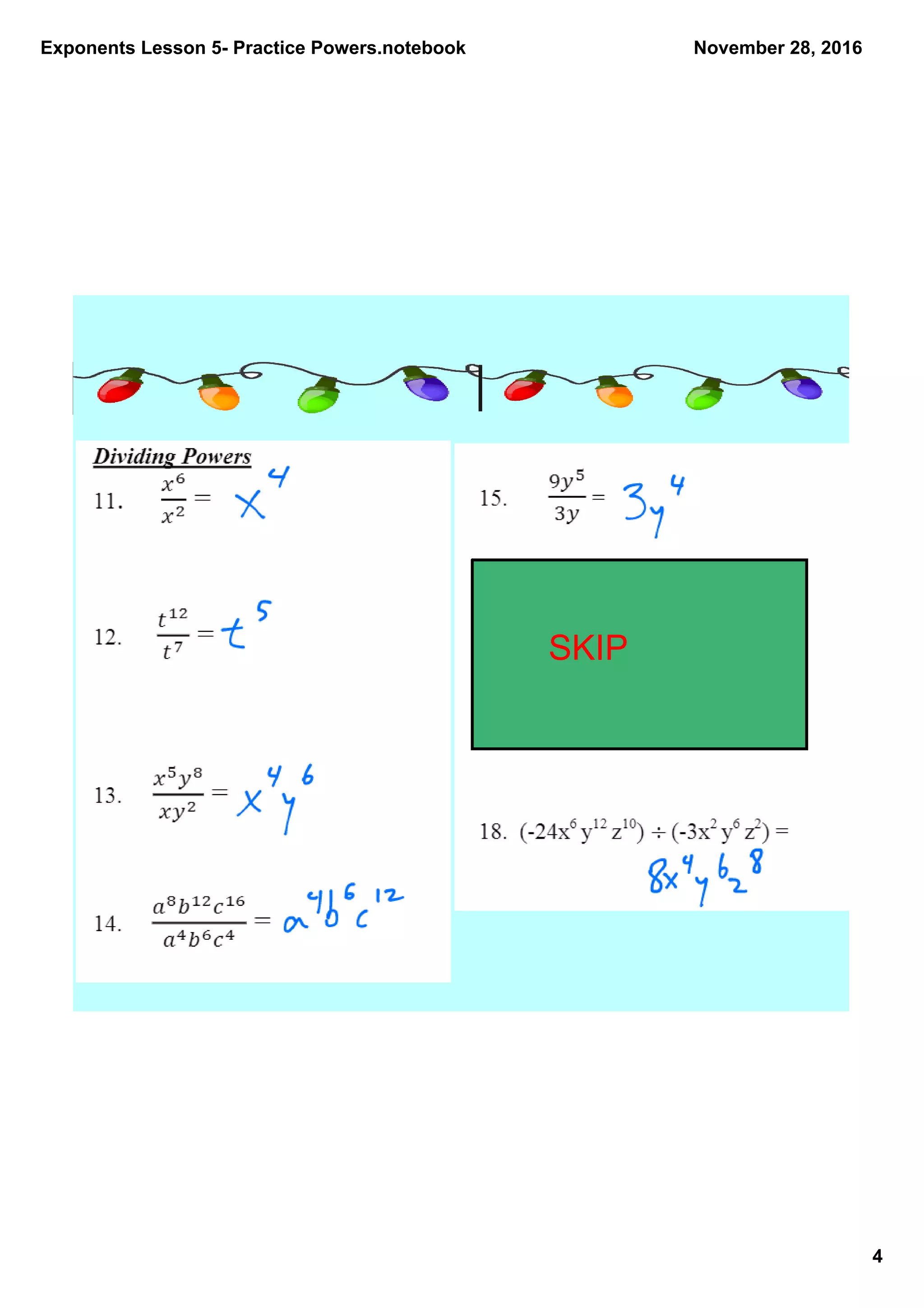 Exponents lesson 5 practice powers | PDF