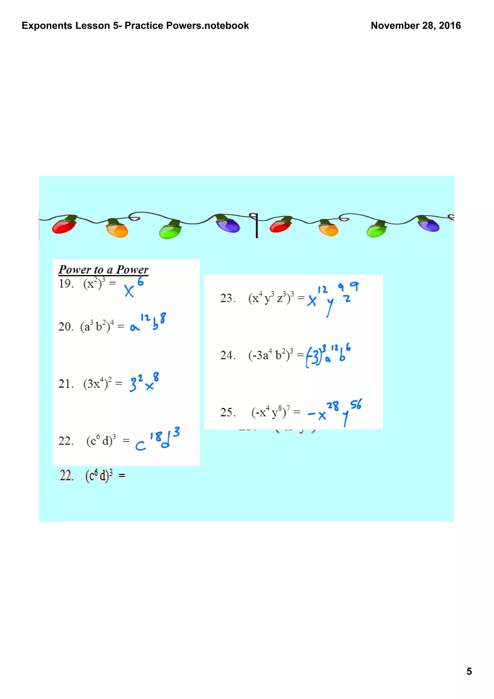 Exponents lesson 5 practice powers | PDF