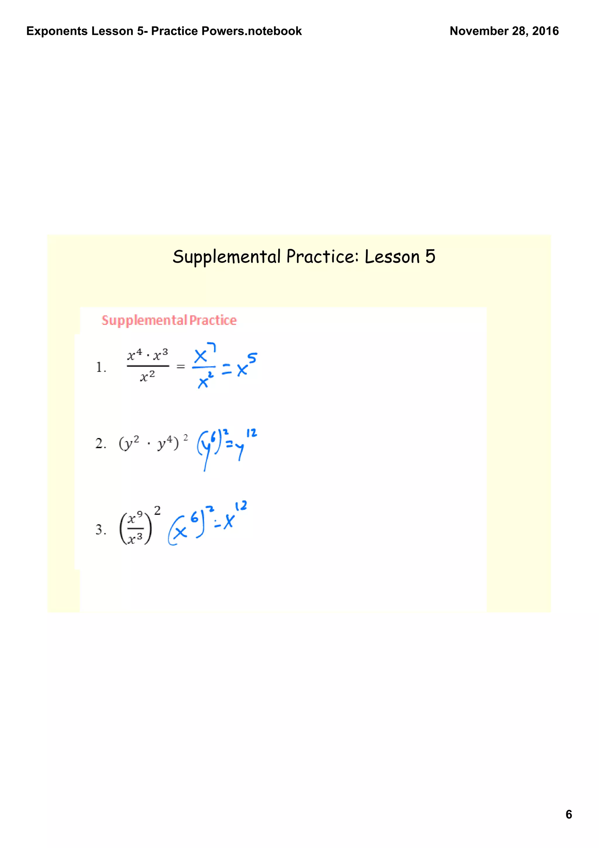 Exponents lesson 5 practice powers | PDF