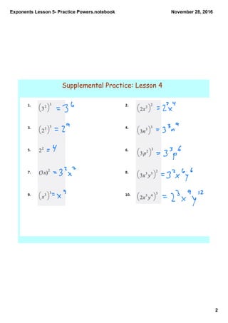 Exponents lesson 5 practice powers | PDF