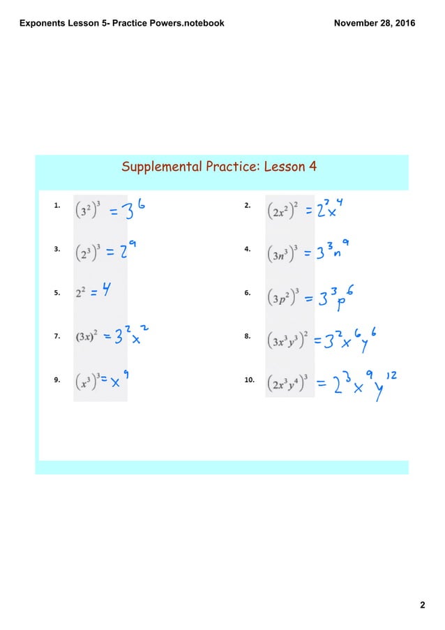 Exponents lesson 5 practice powers | PDF | Homework and Study | Education