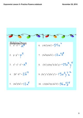 Exponents lesson 5 practice powers | PDF