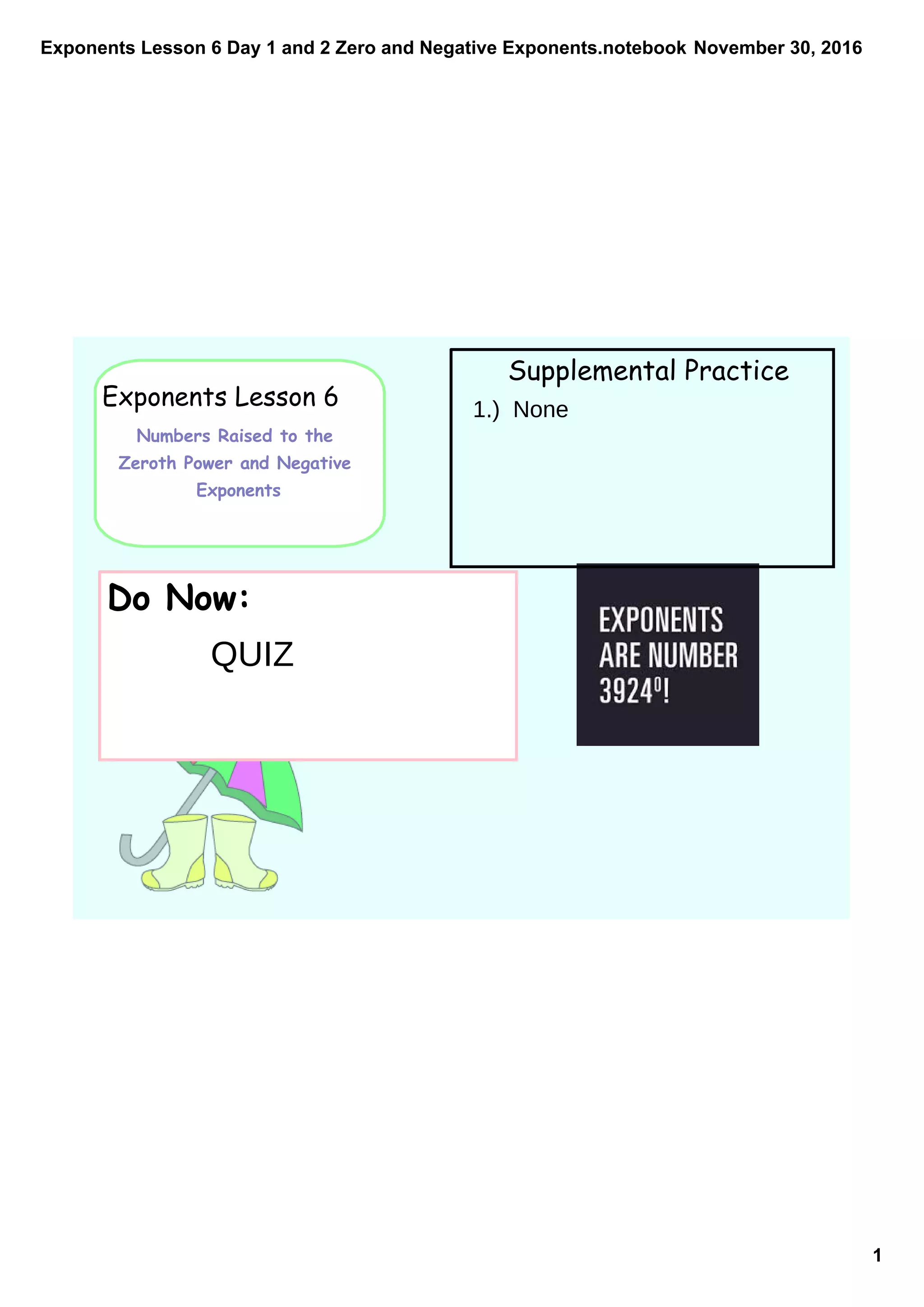Exponents lesson 6 day 1 and 2 zero and negative exponents | PDF