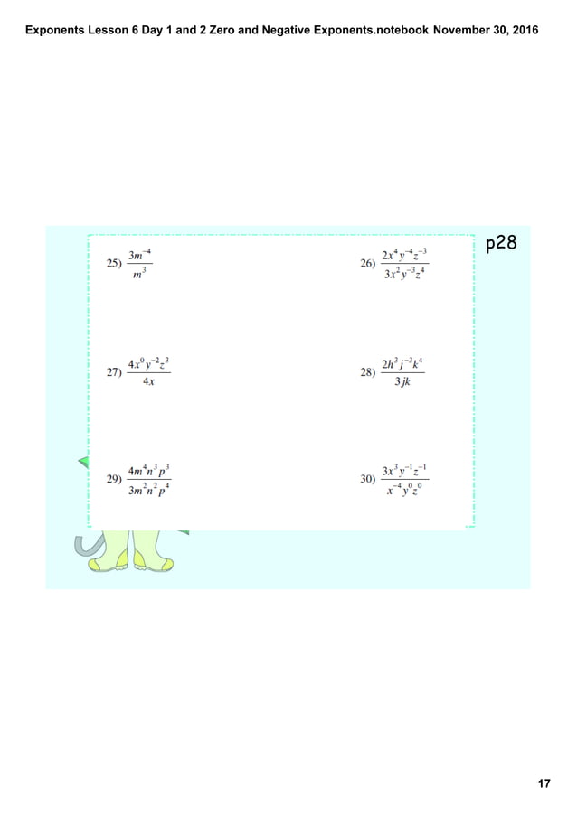 Exponents lesson 6 day 1 and 2 zero and negative exponents | PDF