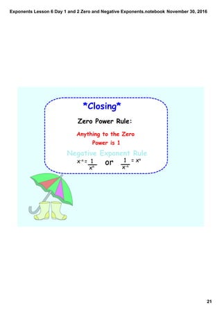 Exponents lesson 6 day 1 and 2 zero and negative exponents | PDF