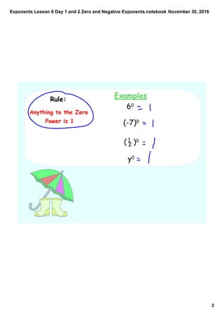 Exponents lesson 6 day 1 and 2 zero and negative exponents | PDF
