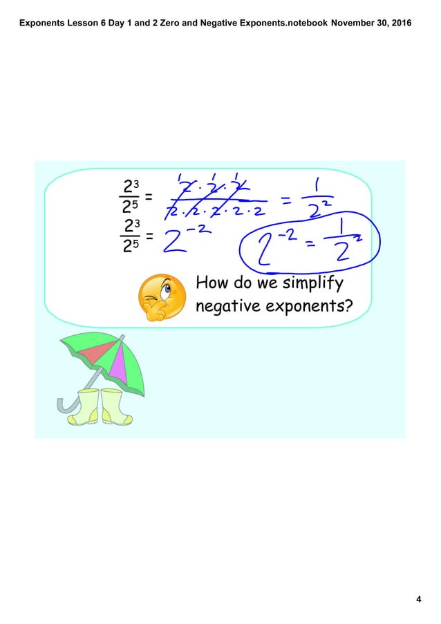 Exponents lesson 6 day 1 and 2 zero and negative exponents | PDF
