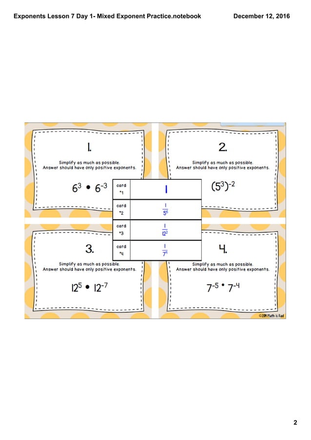 Exponents lesson 7 day 1 mixed exponent practice | PDF
