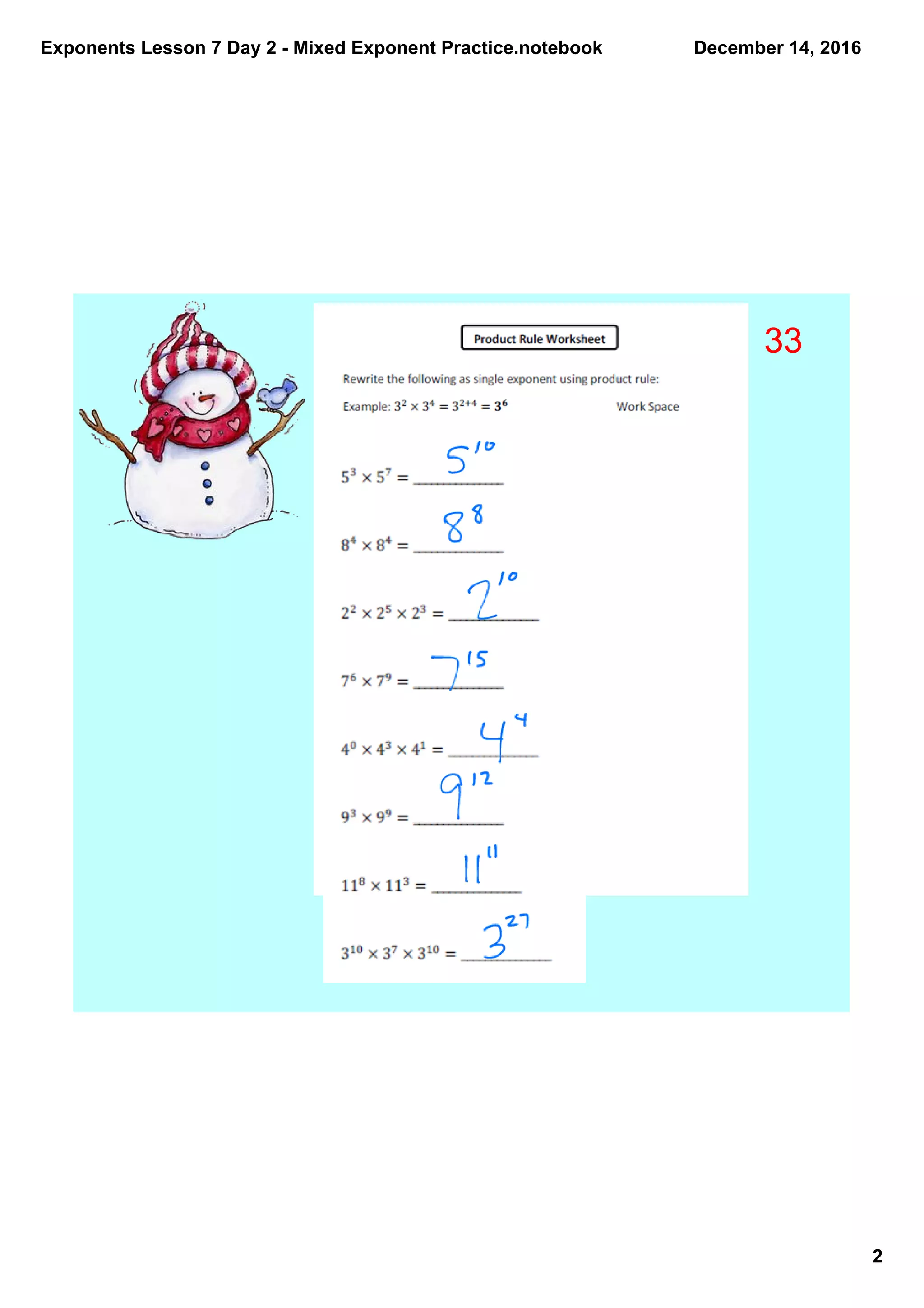 Exponents lesson 7 day 2 mixed exponent practice | PDF