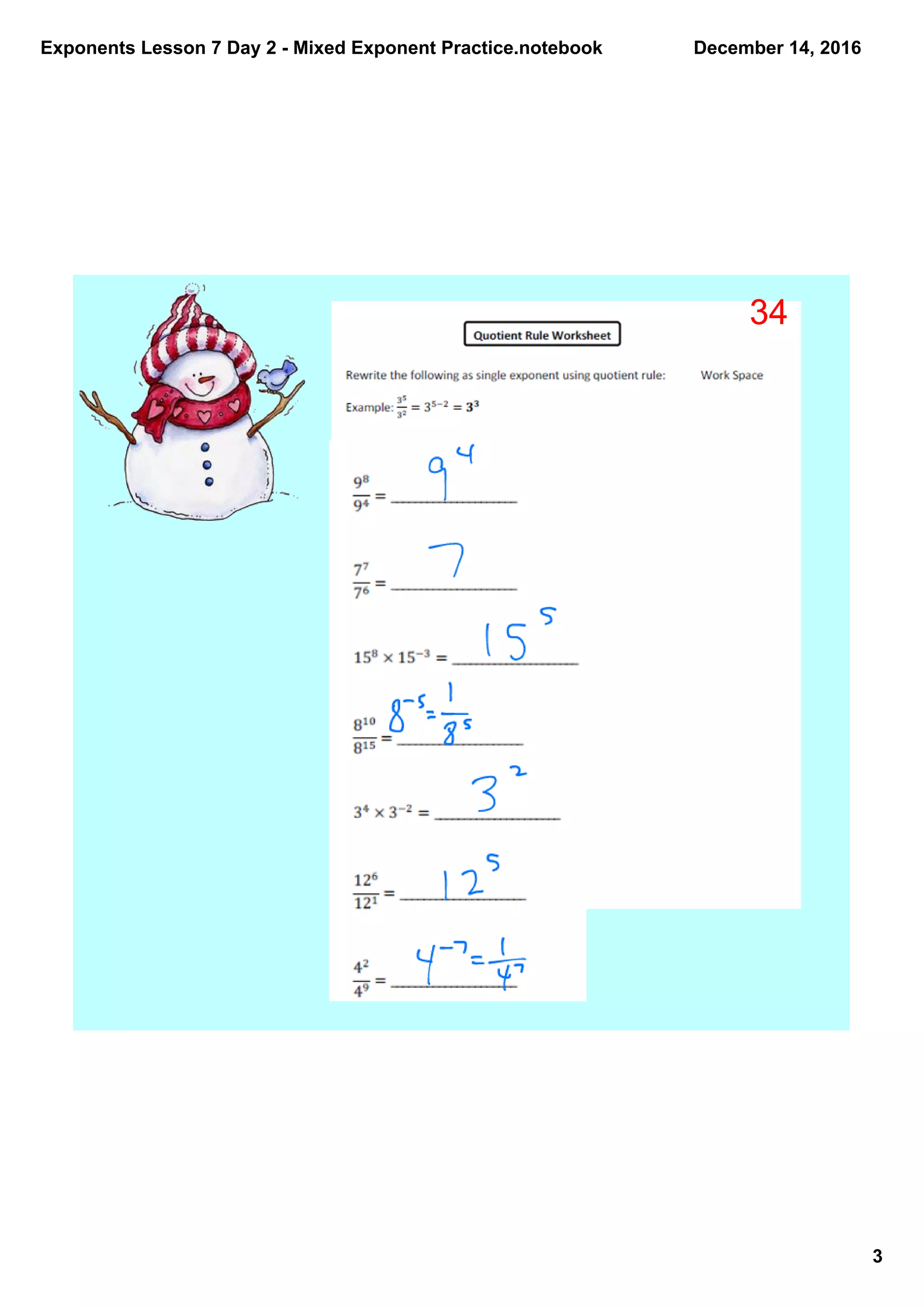 Exponents lesson 7 day 2 mixed exponent practice | PDF
