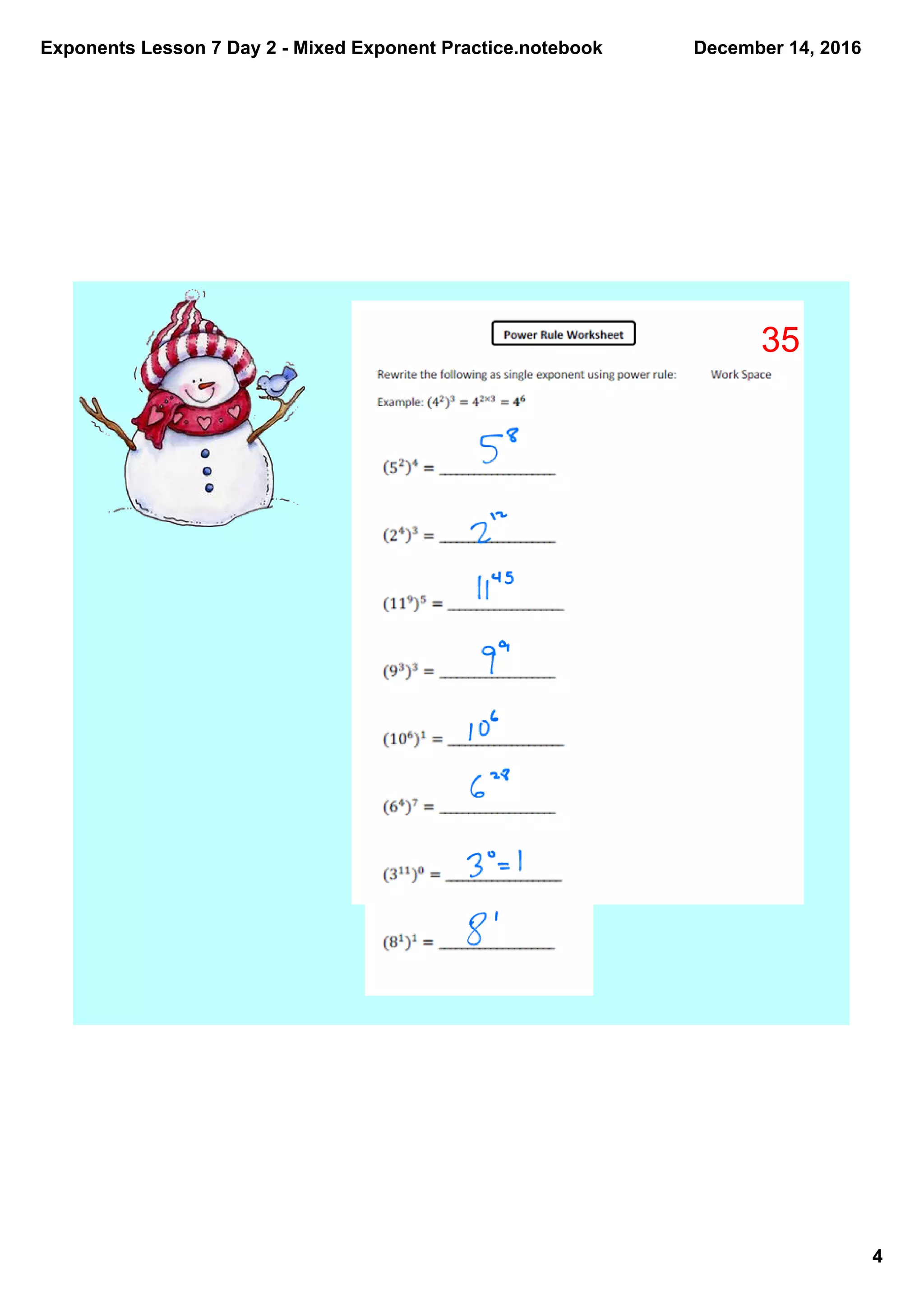 Exponents lesson 7 day 2 mixed exponent practice | PDF